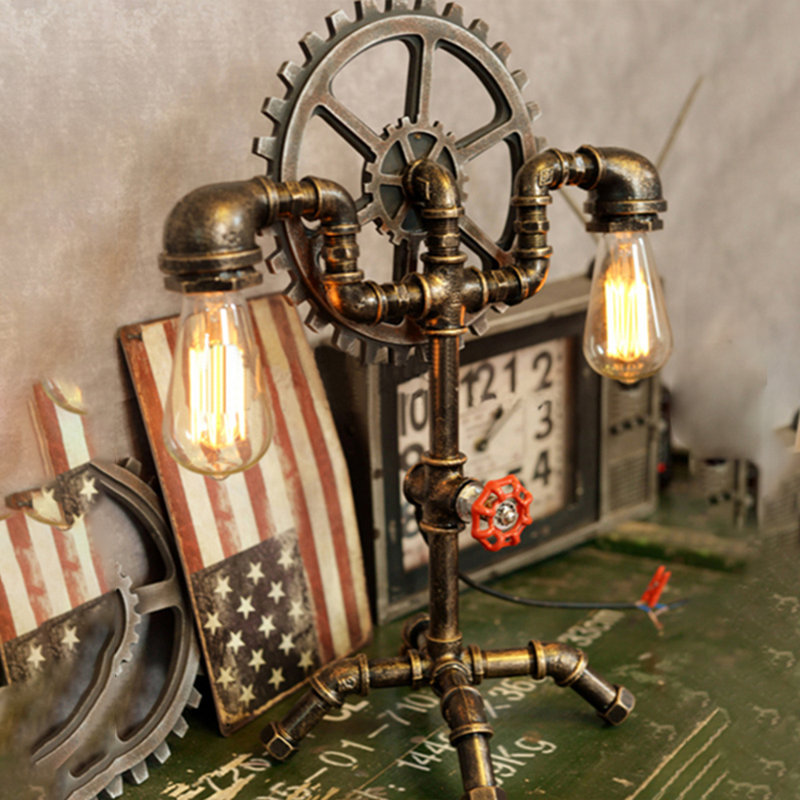 Williston Forge Industrial Rustic 2 Light Table Lamp Steampunk Gear ...