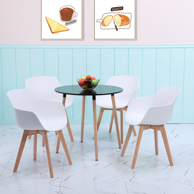 Norden Home 4 Leg Round Dining Table With 4 Armchairs, Black+White ...