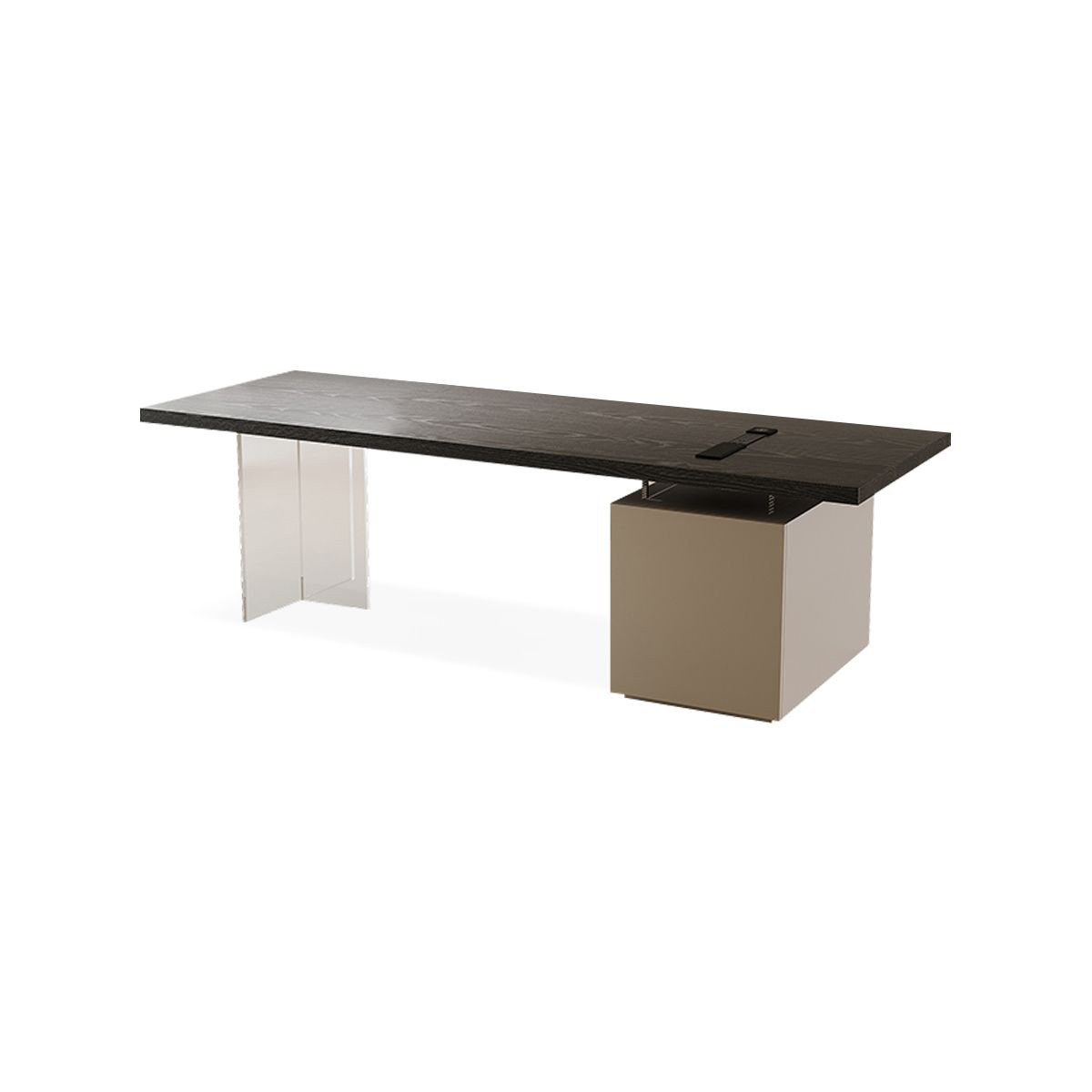 Orren Ellis Black+Clear Rectangular Solid Wood+Acrylic with 2 drawers ...