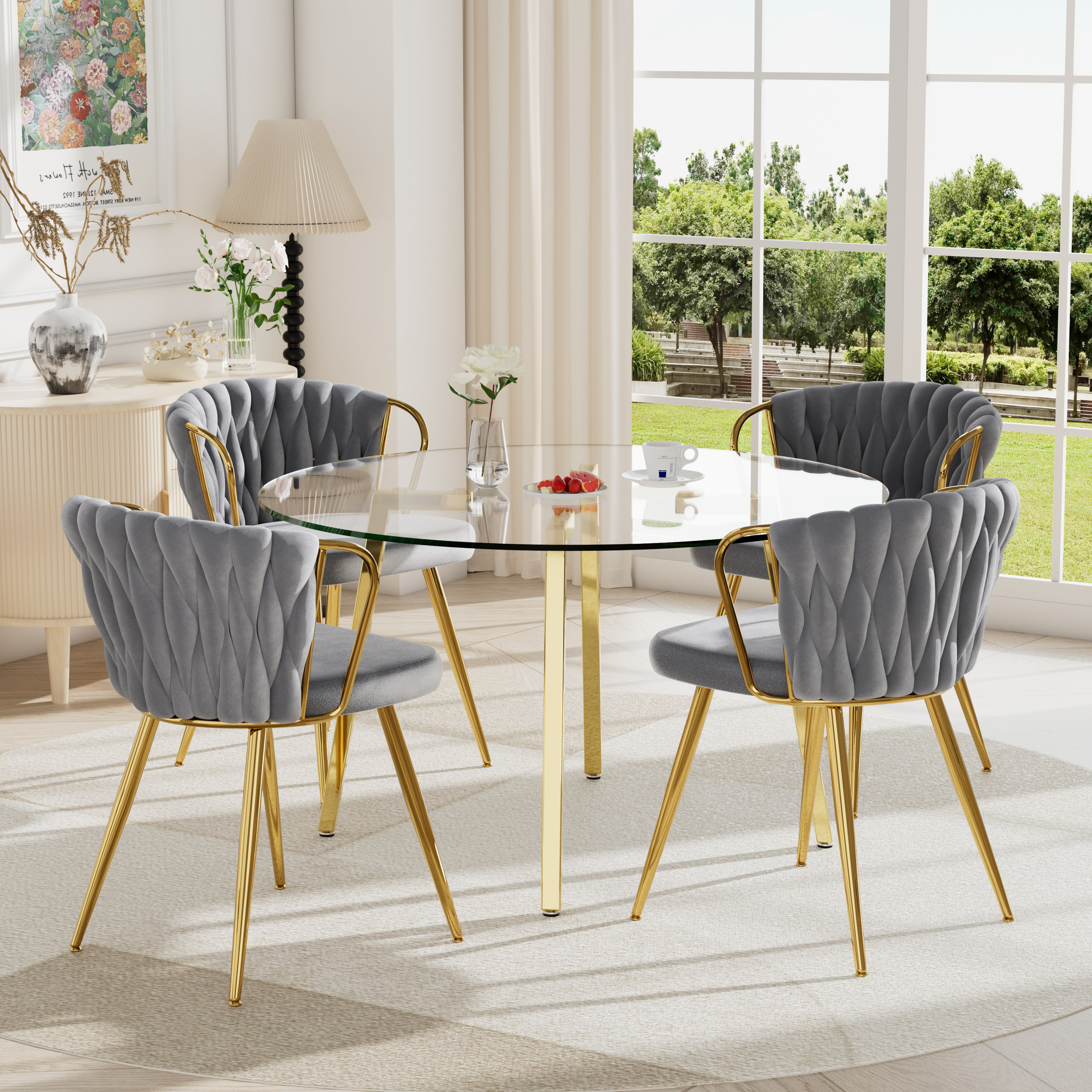 Mercer41 5 Piece Gold Glass Dining Table Set | Wayfair