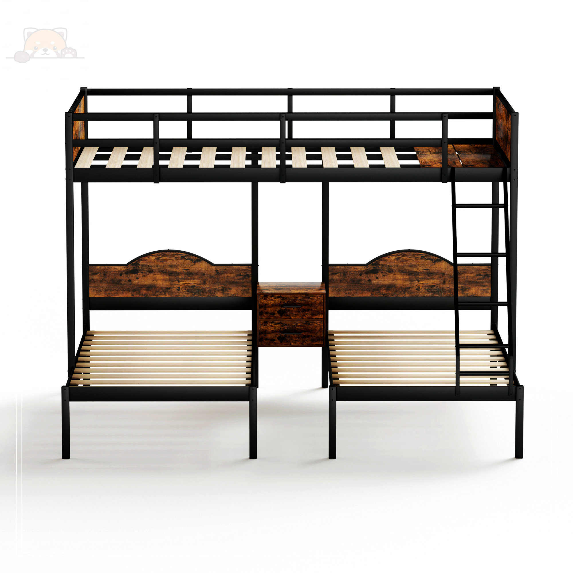Mason & Marbles Full Over Twin & Twin Bunk Bed Metal Triple Bed With ...