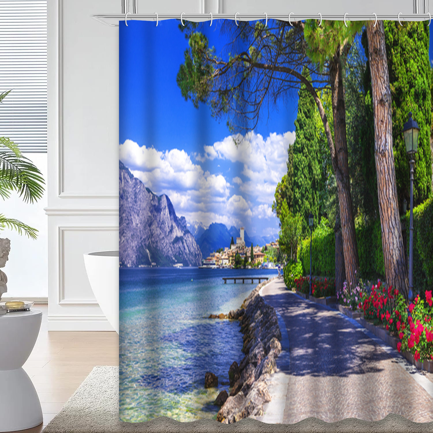 East Urban Home Lake Summer Blue Waterproof Shower Curtain,Scenery Lake ...