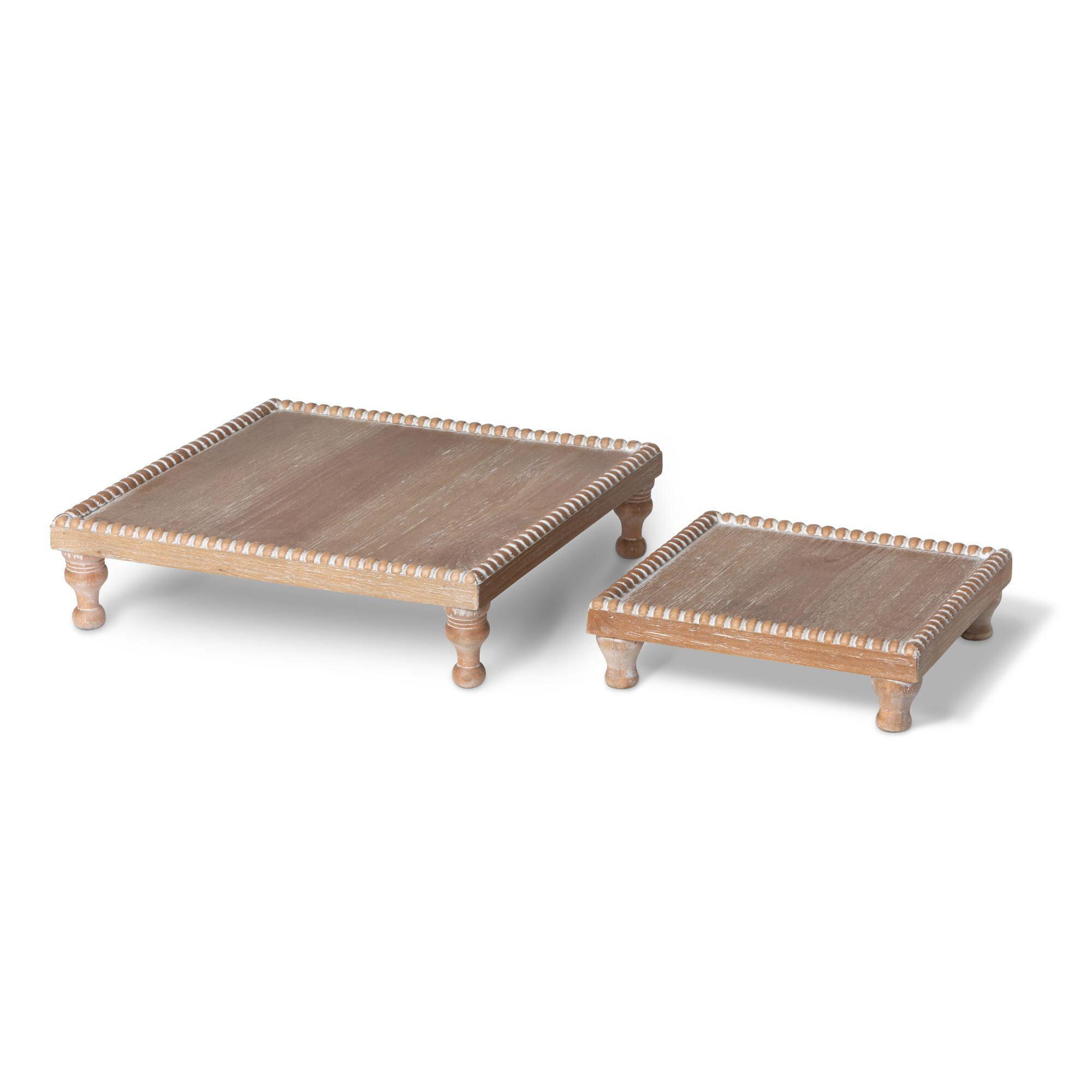 Park Hill Collection Wood Beaded Square Serving Tray, Set Of 2 | Wayfair