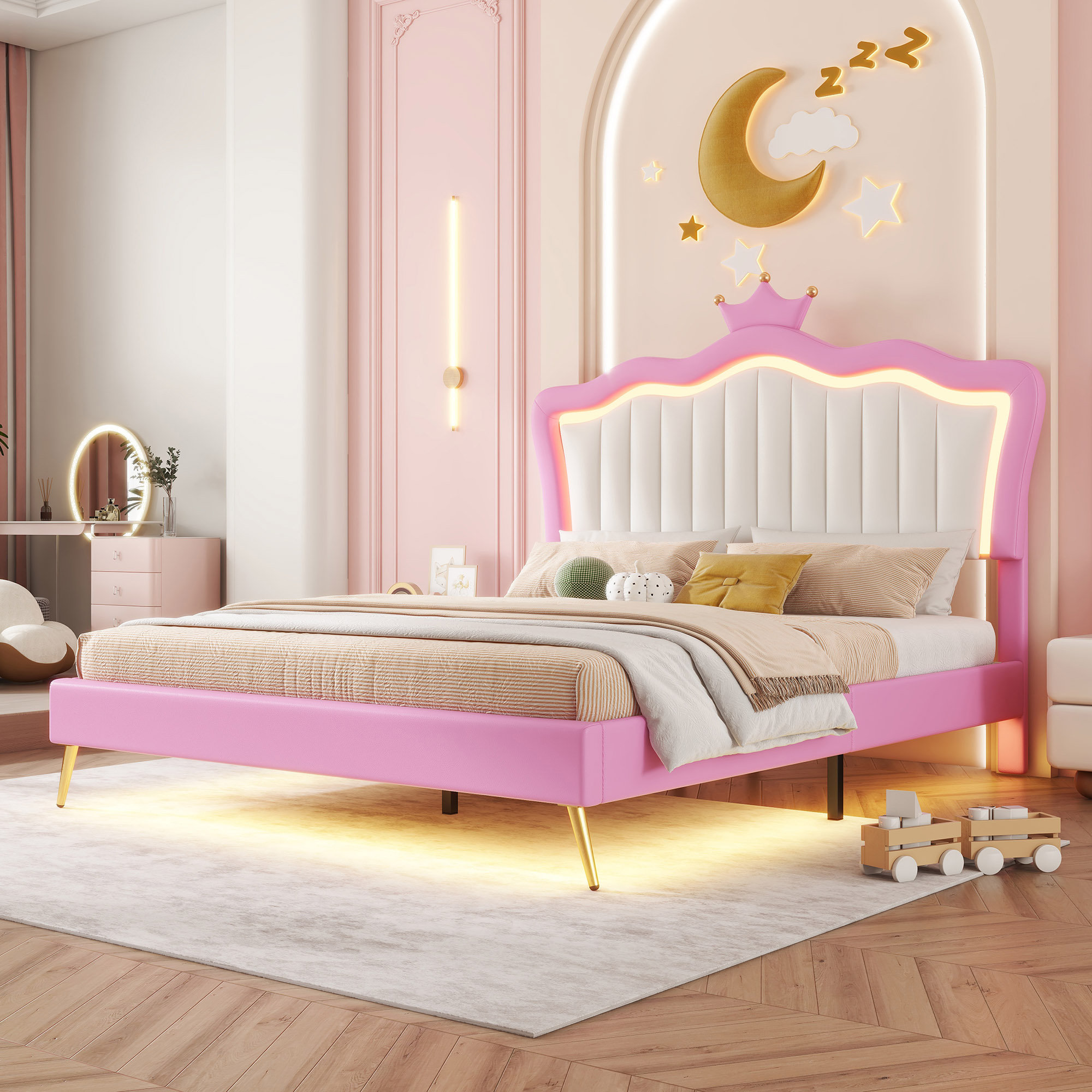 Gemma Violet Modern Upholstered Princess Bed With Crown Headboard And ...