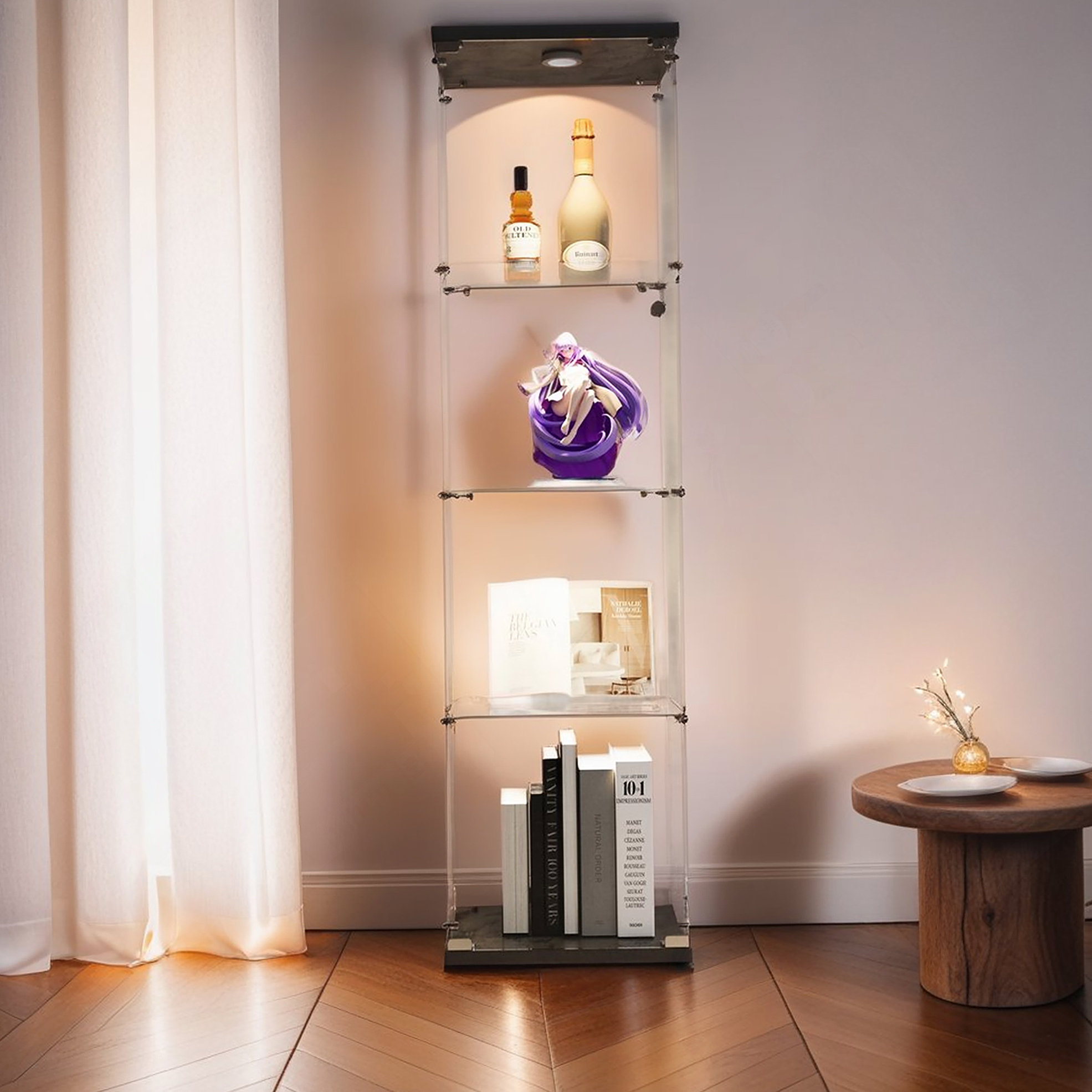 Latitude Run® Lighted Glass Display Cabinet with Four Shelves | Wayfair