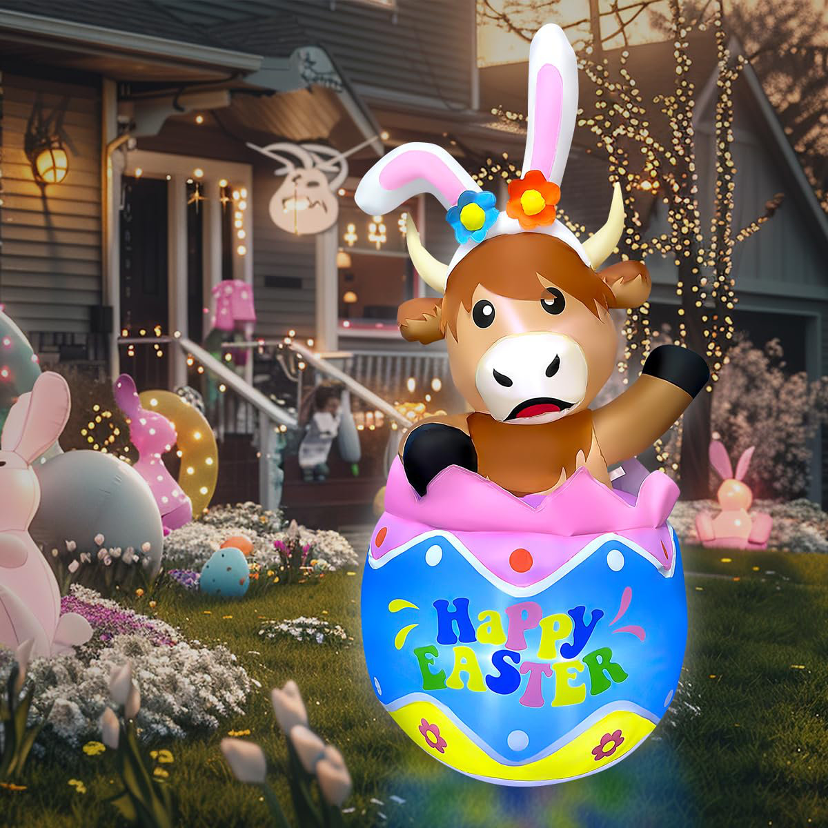 The Holiday Aisle® 5FT Easter Inflatable Highland Cow With Egg ...