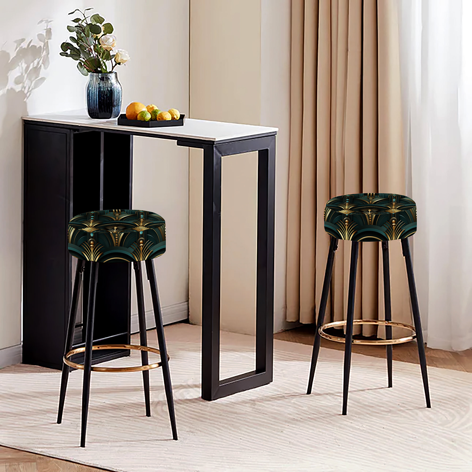 Design Art Gold And Green Art Deco Opulence - Damask Bar Stools Set Of ...