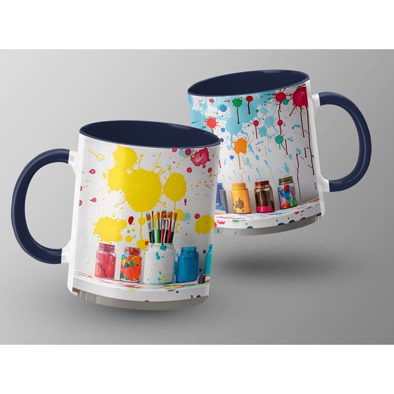 East Urban Home Set of 4 Kids Drawing Style 11oz Accent Mugs – White ...