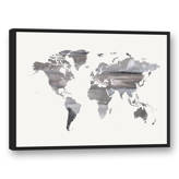 Brayden Studio® White World Map Framed On Canvas Print | Wayfair