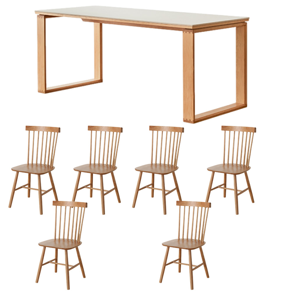 FurniCrafters Natural Wood Rock-Plate Long Table Chair Set 7 - Piece ...