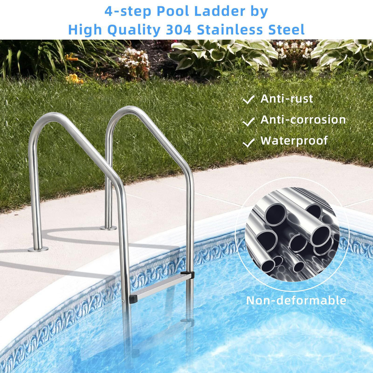babevy Pool Ladder, 304 Stainless Steel Swimming Pool Ladder, Heavy ...