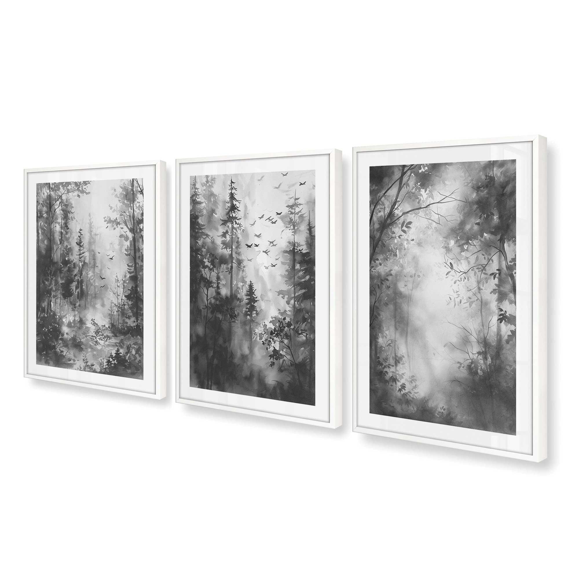 Hokku Designs Forest Enclave Set of 3 Prints in a Polished Gold Frame ...