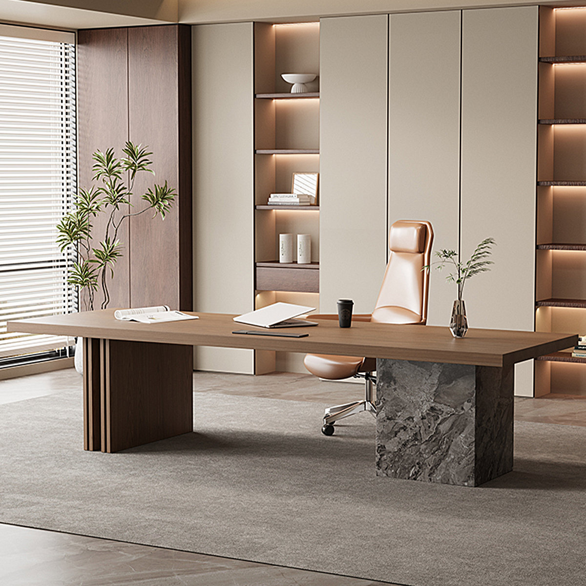 Isla Hopping Modern Minimalist Brown Rectangular Office Desk - Wayfair ...