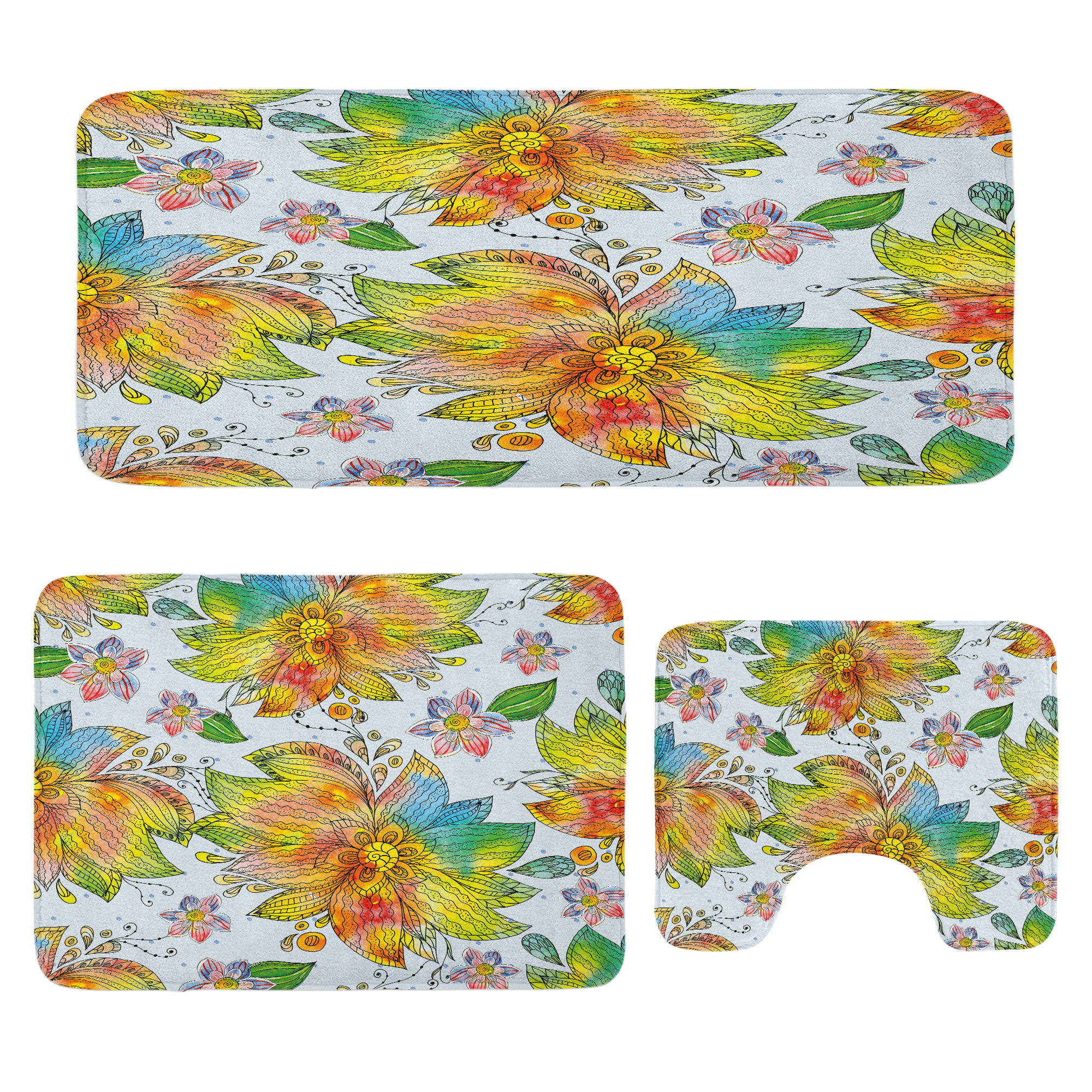 Ophelia & Co. Floral Bathroom Rug Set 3 Pieces U-Shape & Rectangle Mats ...