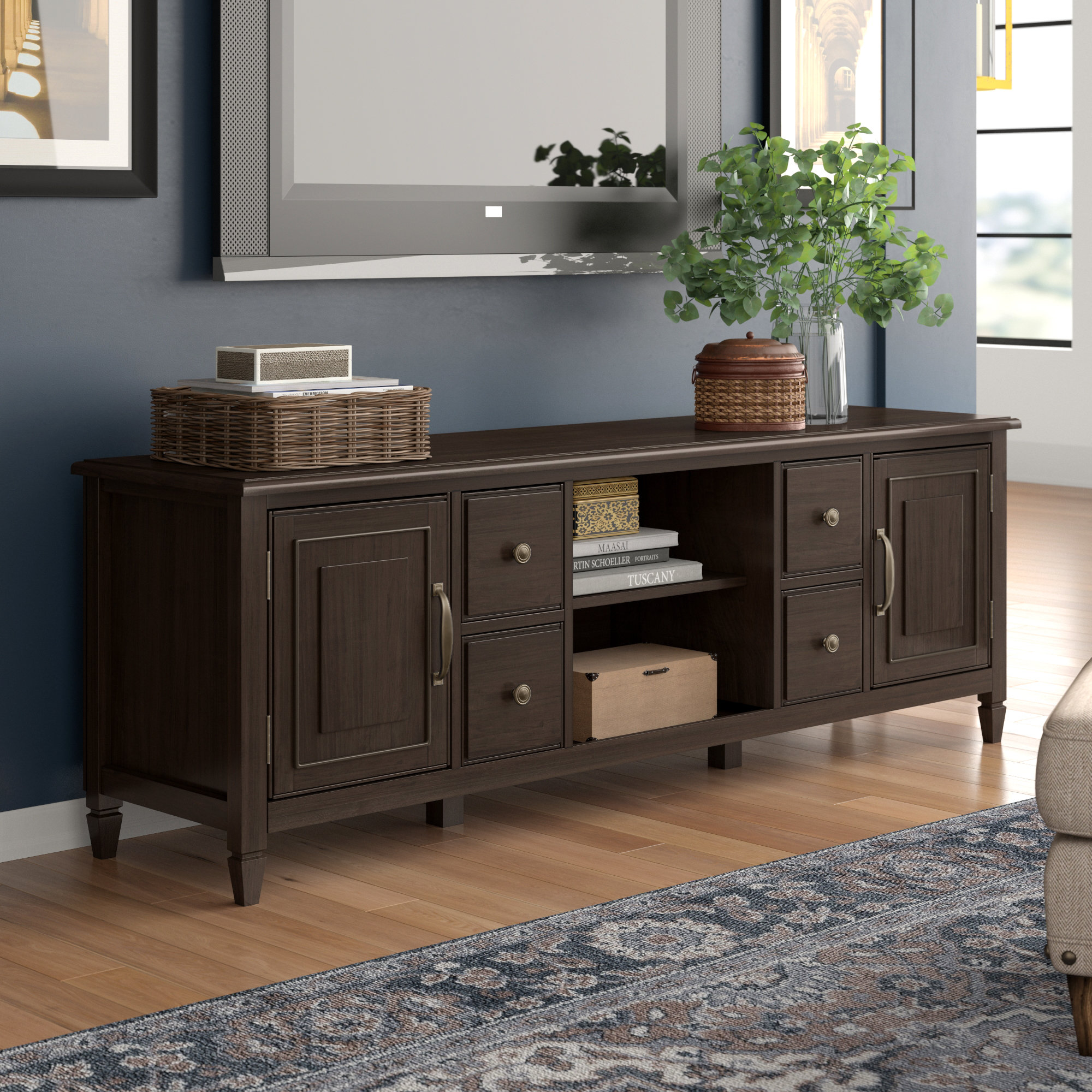 Simpli Home Connaught 72"W Solid Wood Traditional TV Stand for TVs up ...