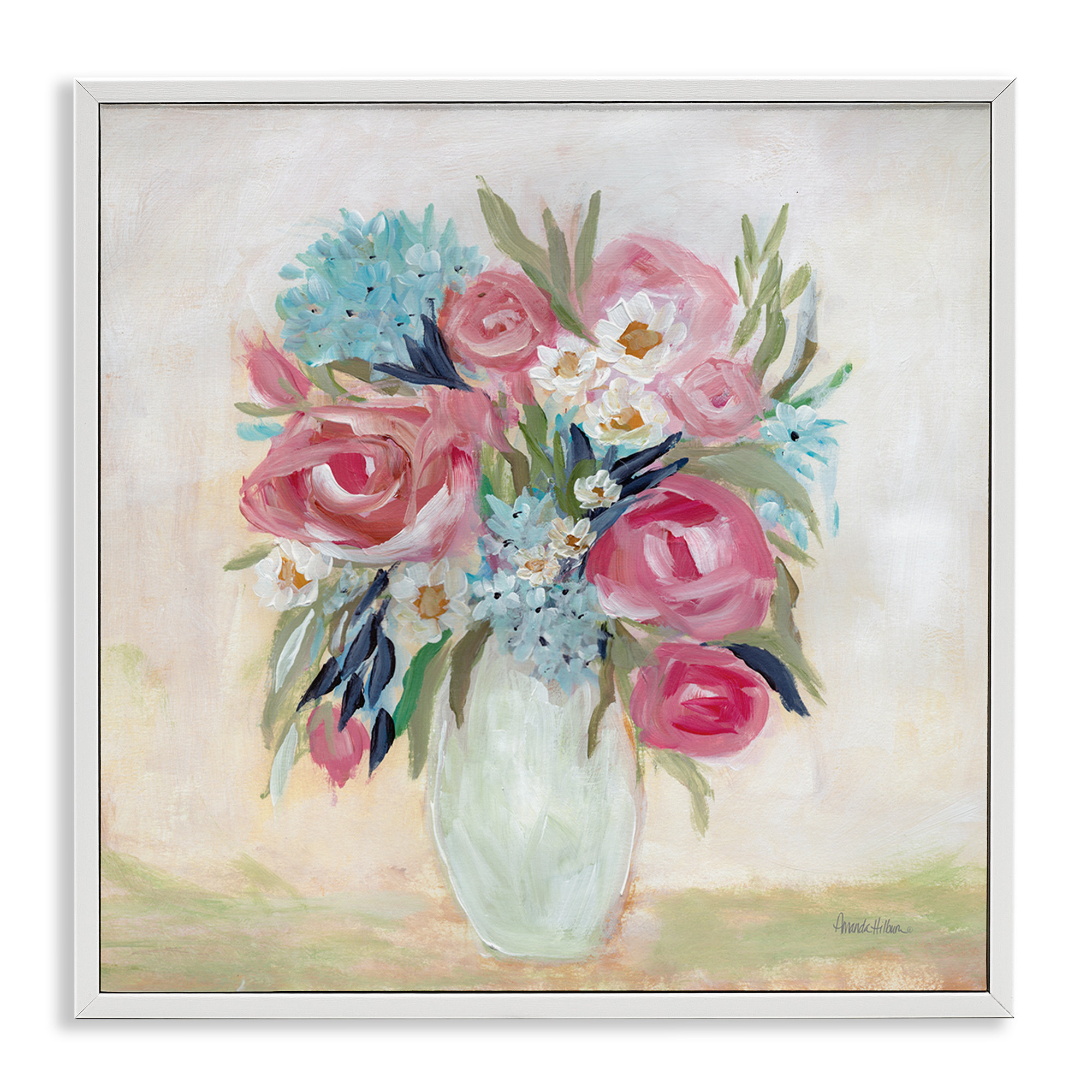 Ebern Designs Drooping Pink Roses Framed Giclee Art by Amanda Hilburn ...