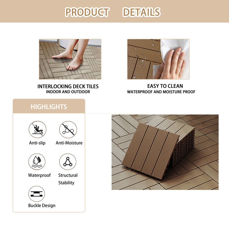 Bantam Interiors 35 Piece Plastic Composite Deck Tiles,Perfect for ...