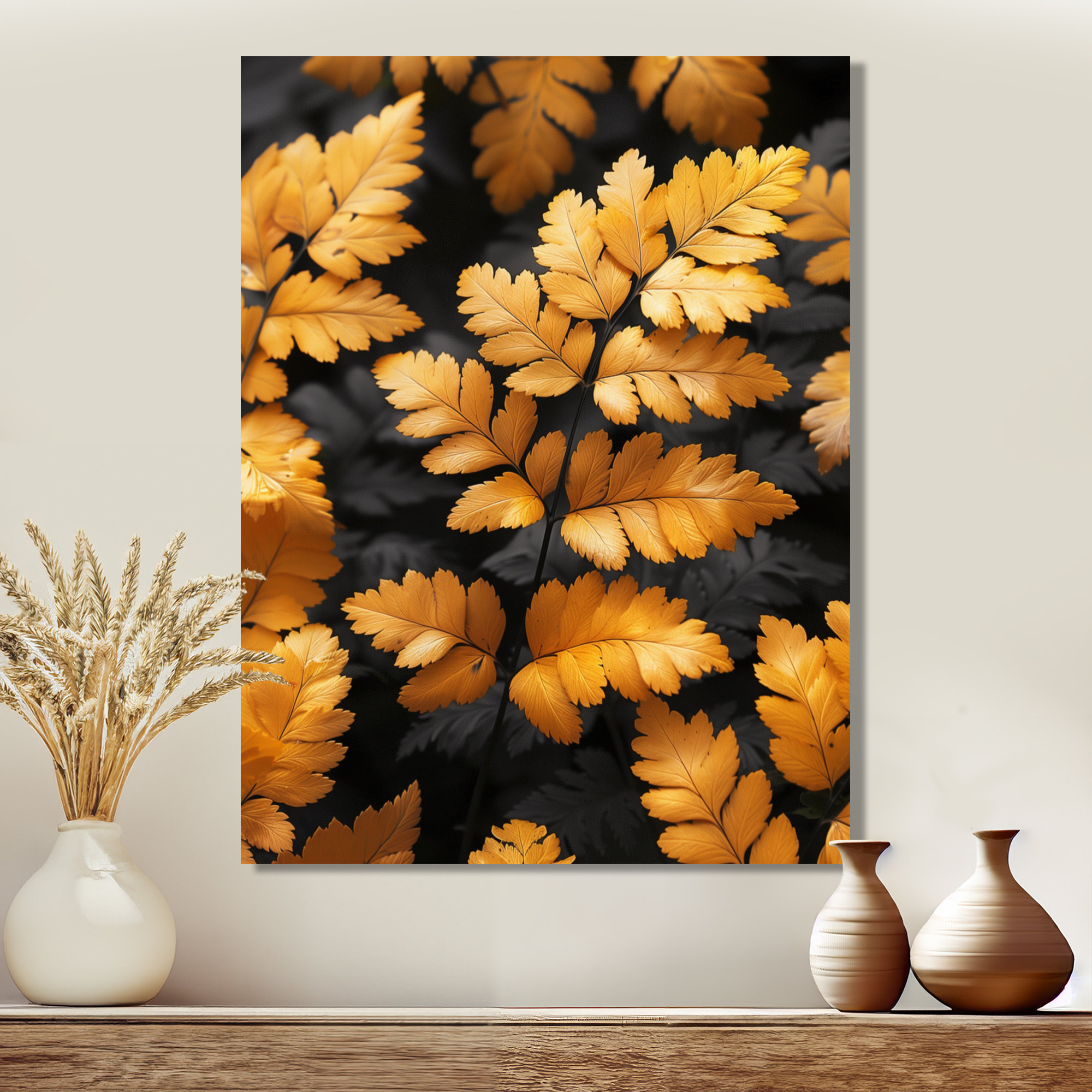 Winston Porter Monochrome Yellow Grey Ferns Beauty III - Ferns Wall Art ...