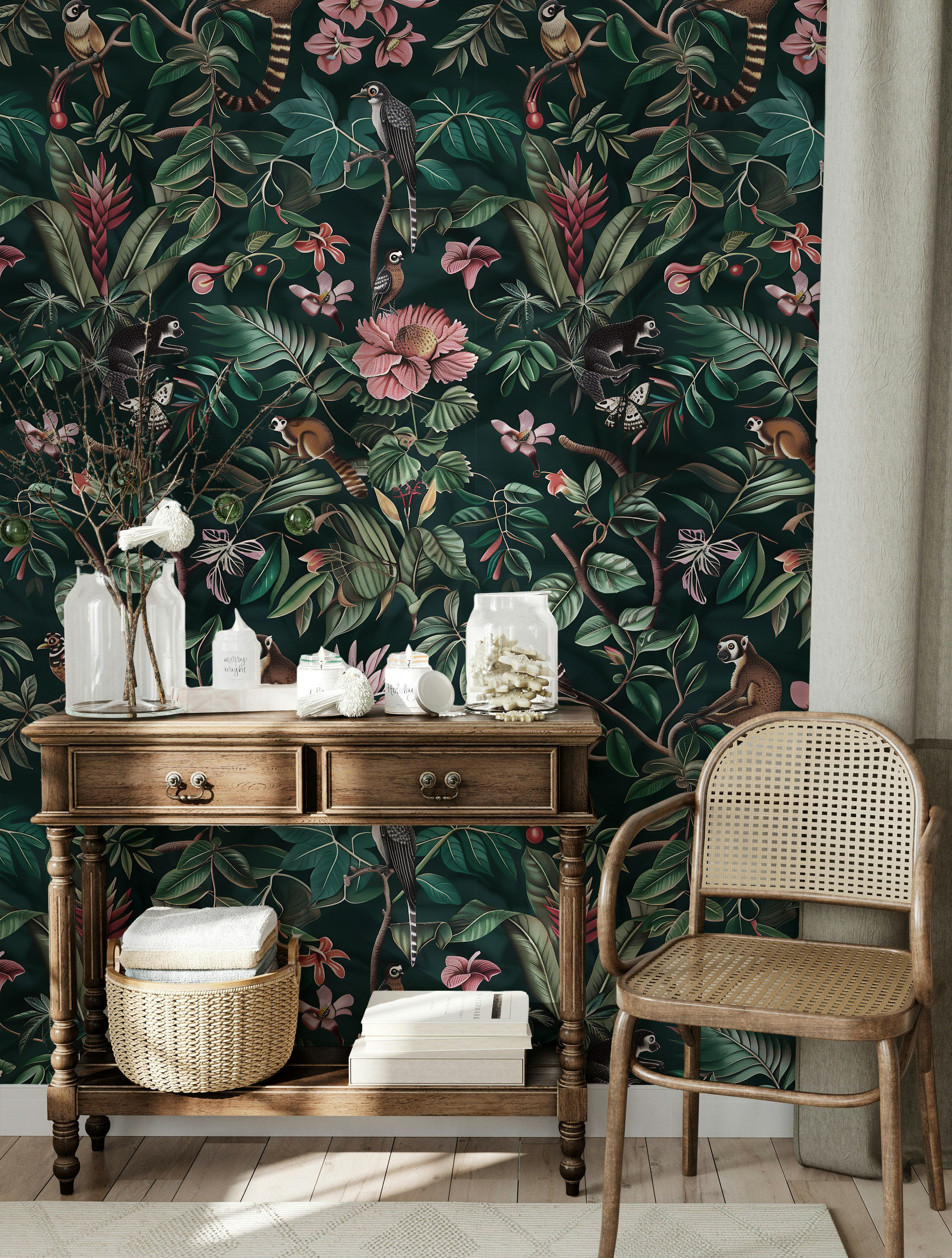 Lark Manor Dark Botanical Jungle Wallpaper Bryelle Peel & Stick Floral ...