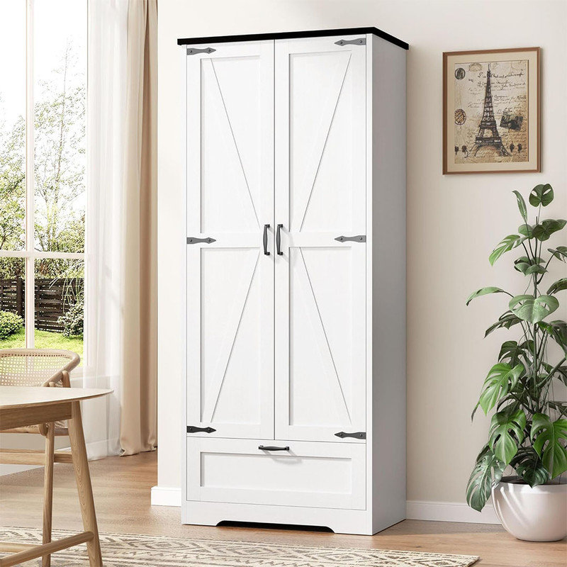George Oliver Kitchen Pantry Storage Cabinet with Barn Doors, 4-Tier ...