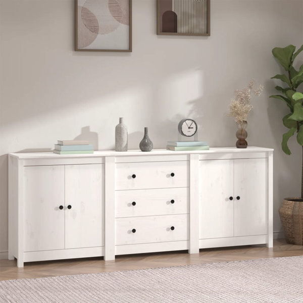 ClassicLiving Large White Sideboard 210X35x80 Cm - Solid Pine Wood ...