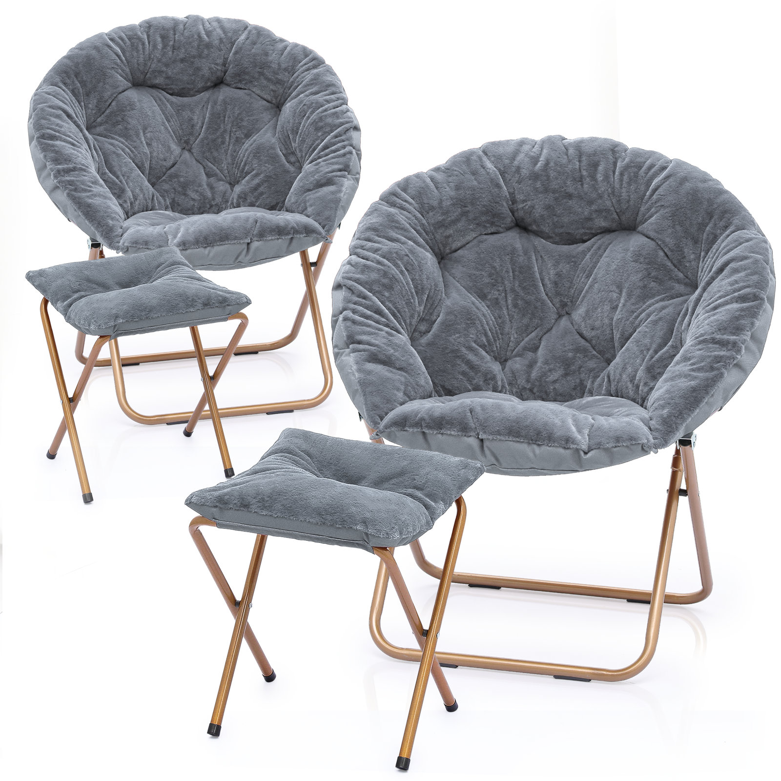 Mercer41 Reingard Comfy Saucer Chairs with Footrest Ottoman, Foldable ...