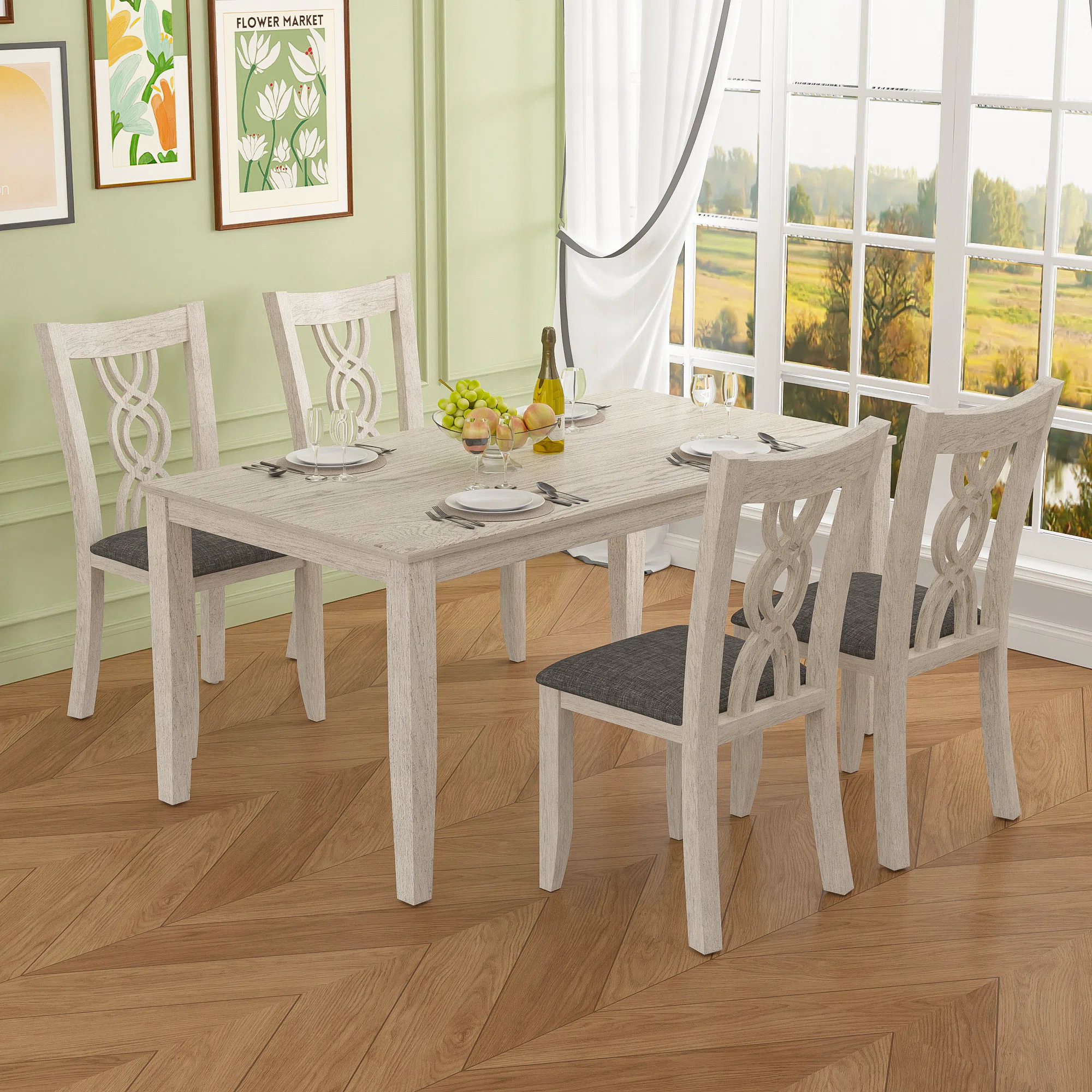 August Grove® Solid Wood Dining Table Set For 4, Breakfast Nook Table ...