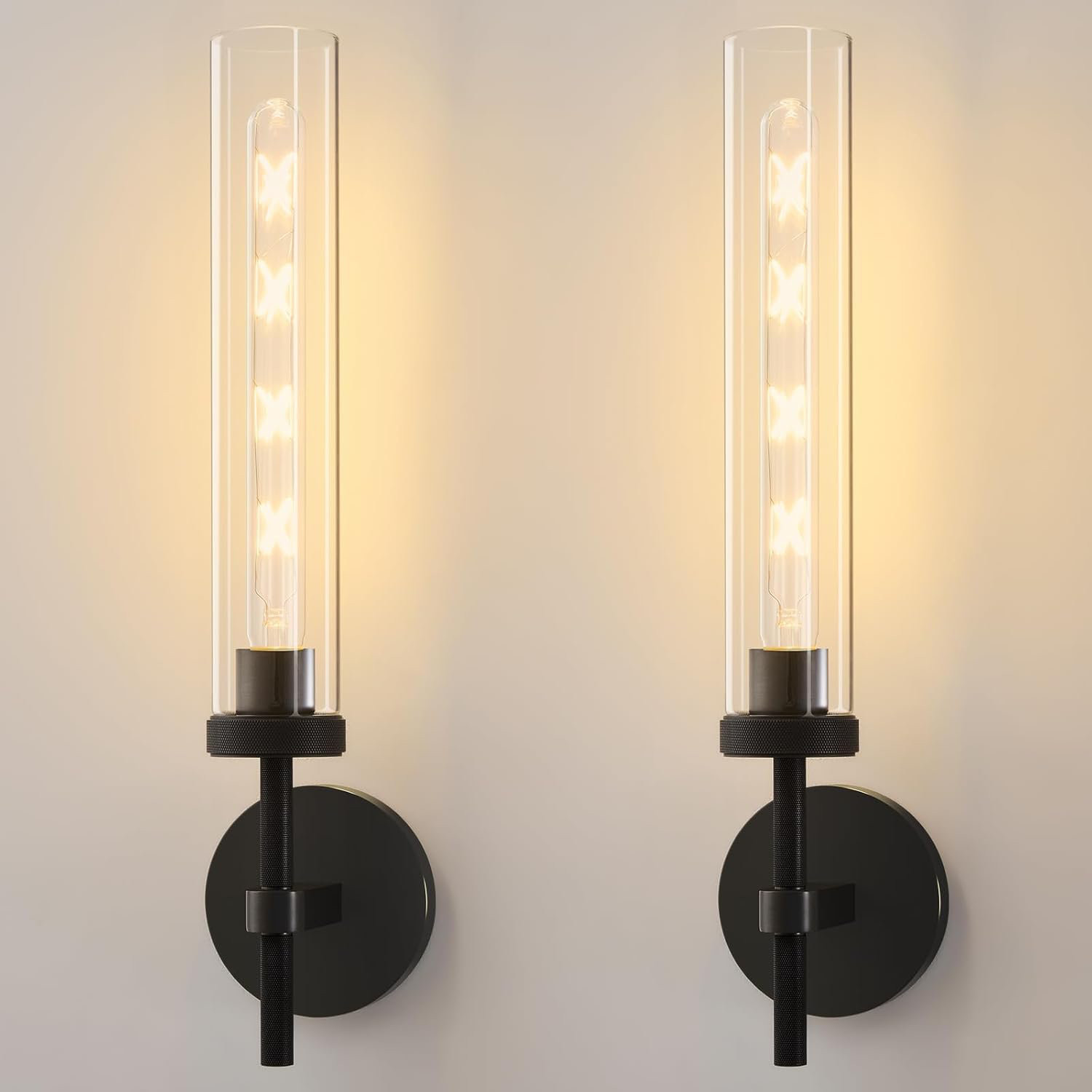 Corrigan Studio Brass Knurled Tube Wall Sconce With Glass Shade And ...