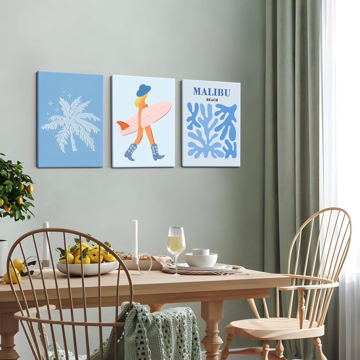 Dovecove Blue Coastal Cowgirl Room Decor Set Of 3 Beachy Wall Art Light ...