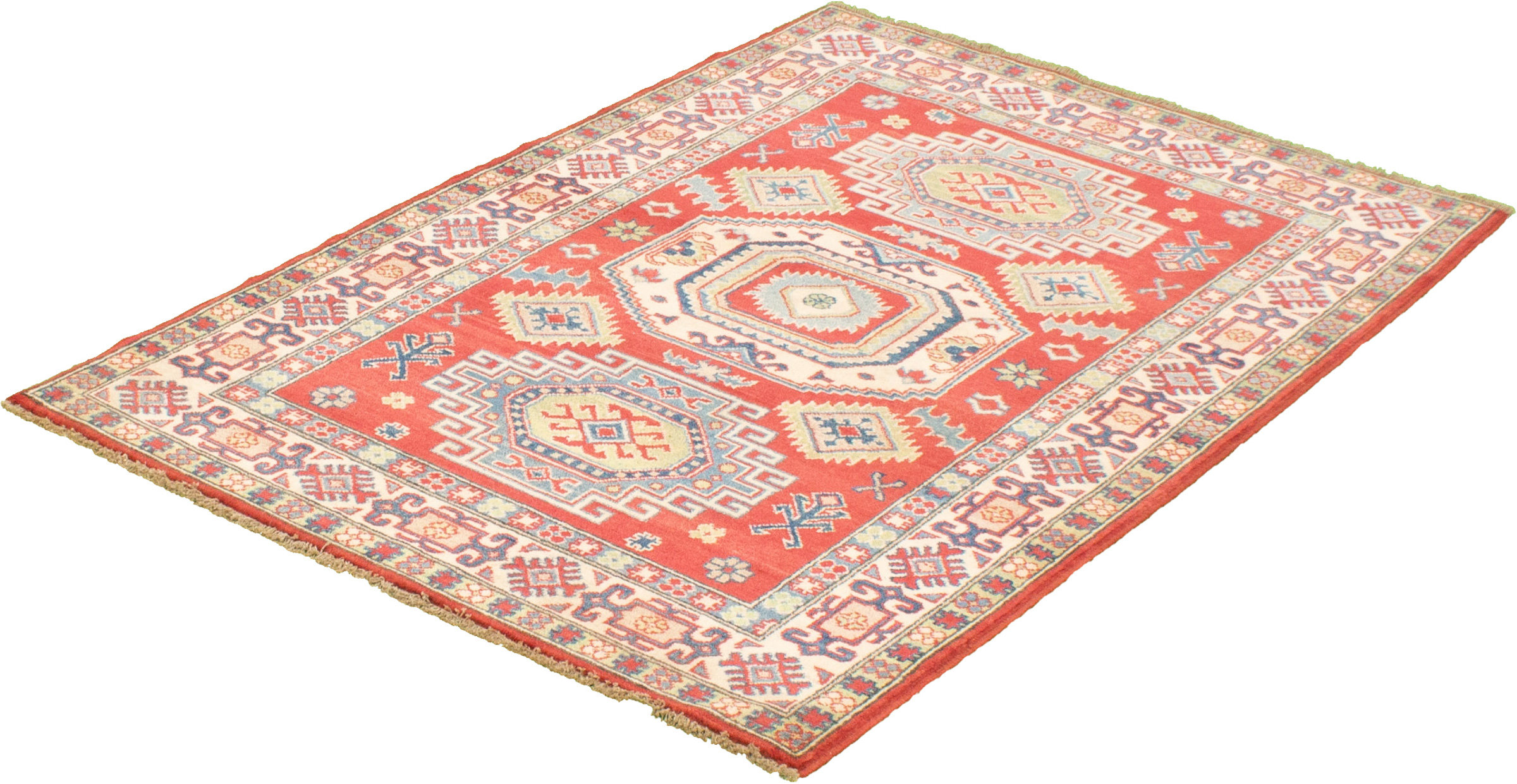 Isabelline One-of-a-Kind Qaiden Hand-Knotted 2010s Gazni Red 4'2" x 6 ...