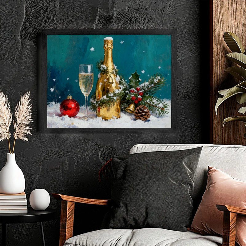 Charlton Home® Black Frame Oil Painting Gold Champagne Wall Art Luxe ...