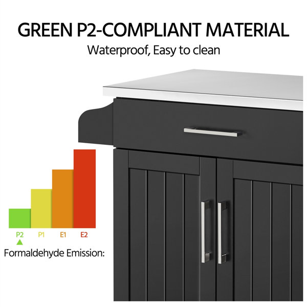 Sand & Stable™ Freya 51'' Kitchen Island with Stainless Steel Top with ...