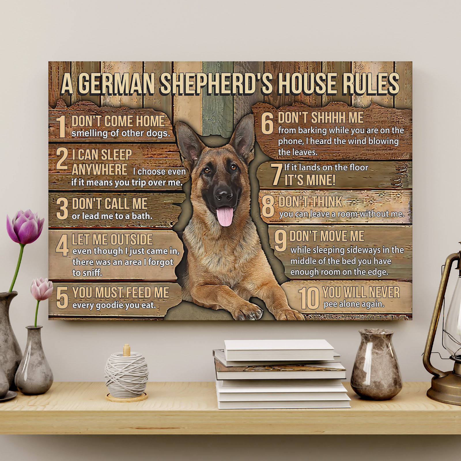 East Urban Home German Sherpherd's House Rules Gallery Wrapped Canvas ...