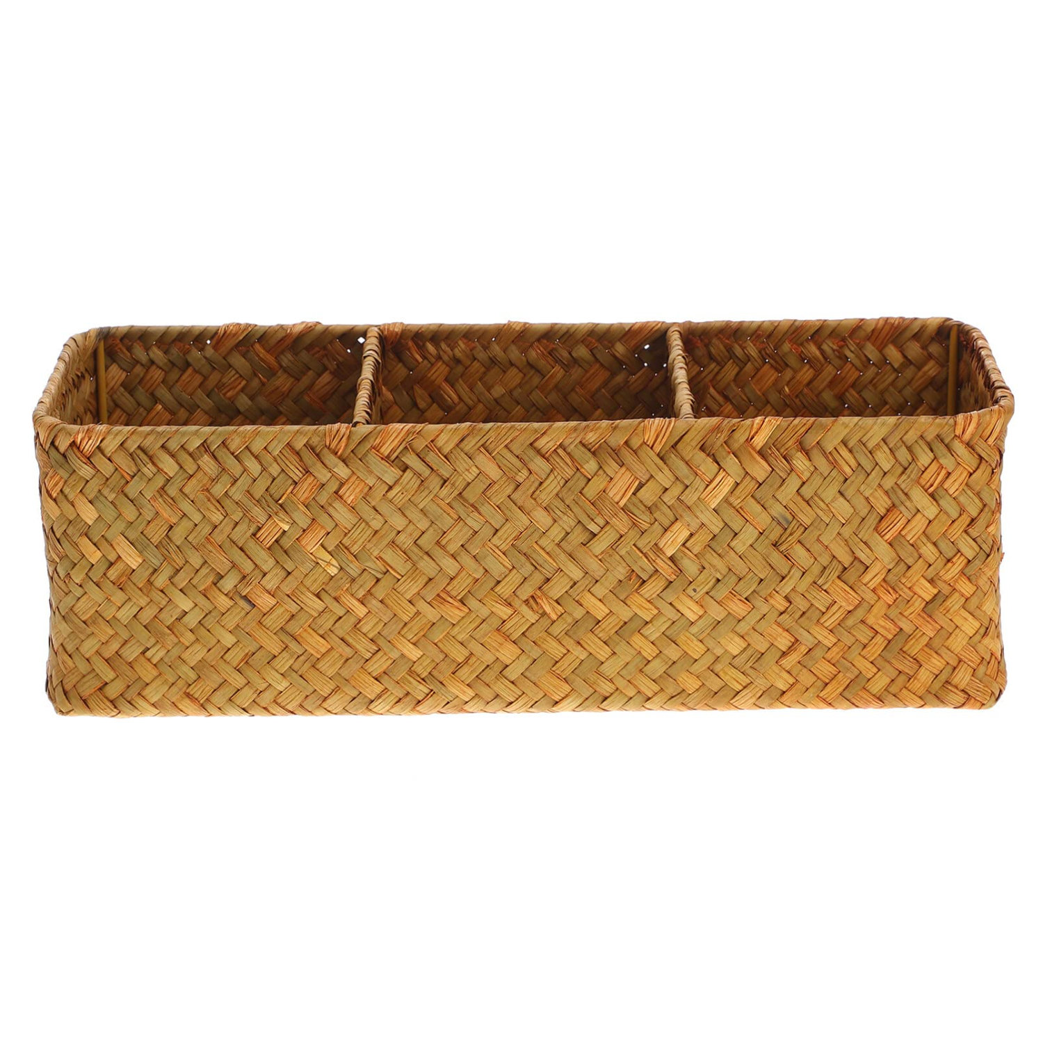 Latitude Run® Seagrass Storage Basket 3 Compartment Woven Tea Bag Baskets Wicker Rattan Divided ...