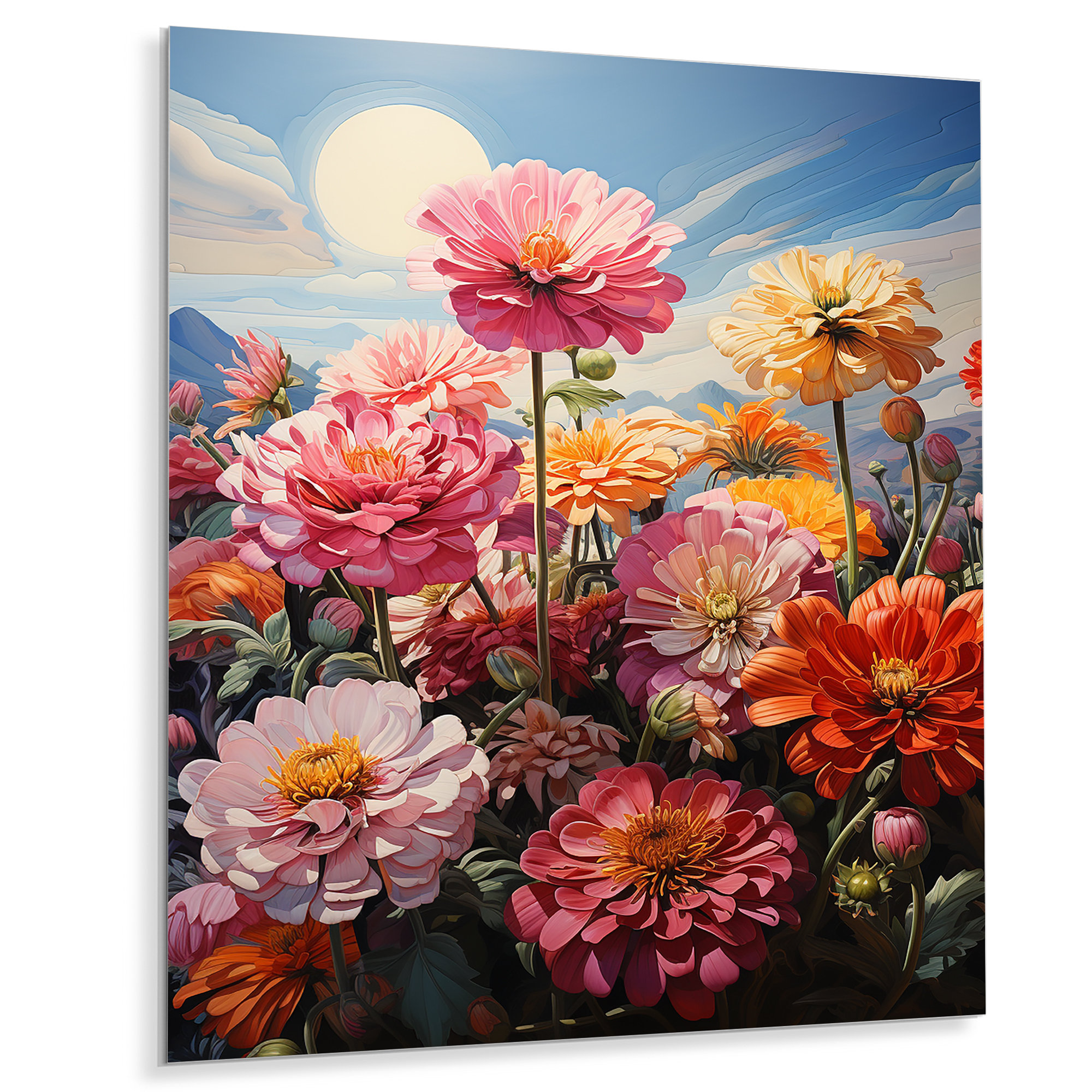 Winston Porter Zinnia Flower Zenith I - Floral Metal Art Print | Wayfair