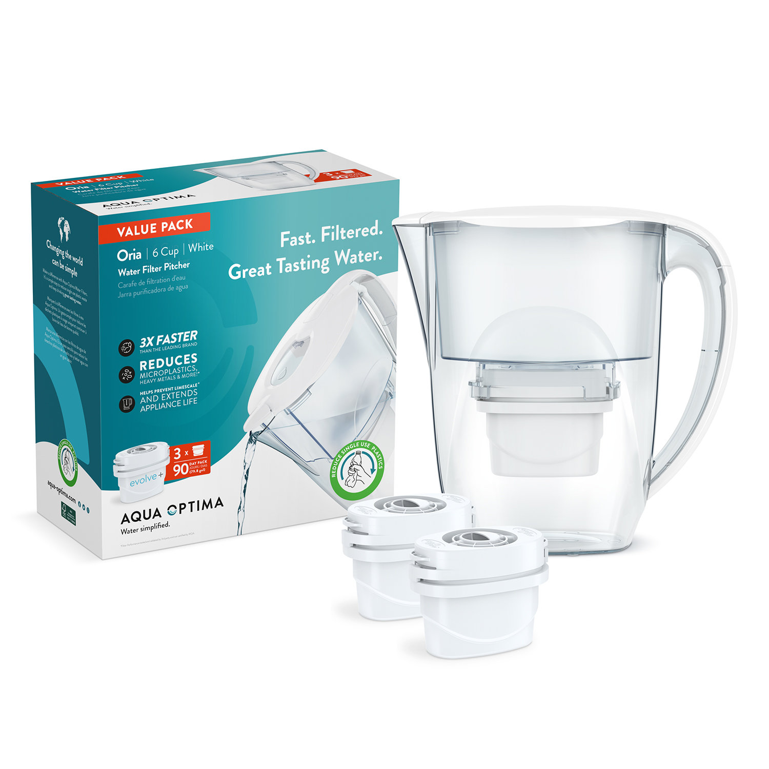 Aqua Optima Water Filter Pitcher Value Pack For Tap And Drinking Water ...