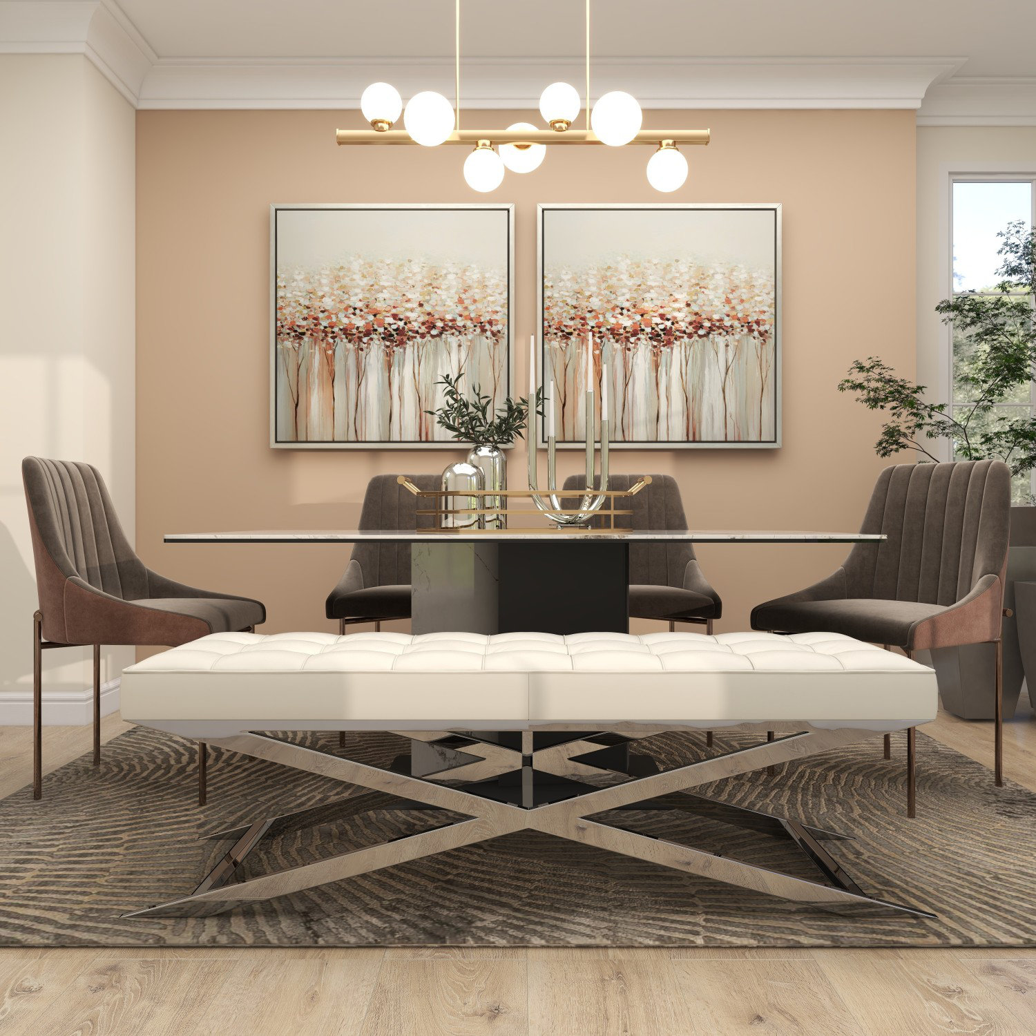 Wade Logan® Branislav Leather Home Bench with Stainless Steel Supports ...