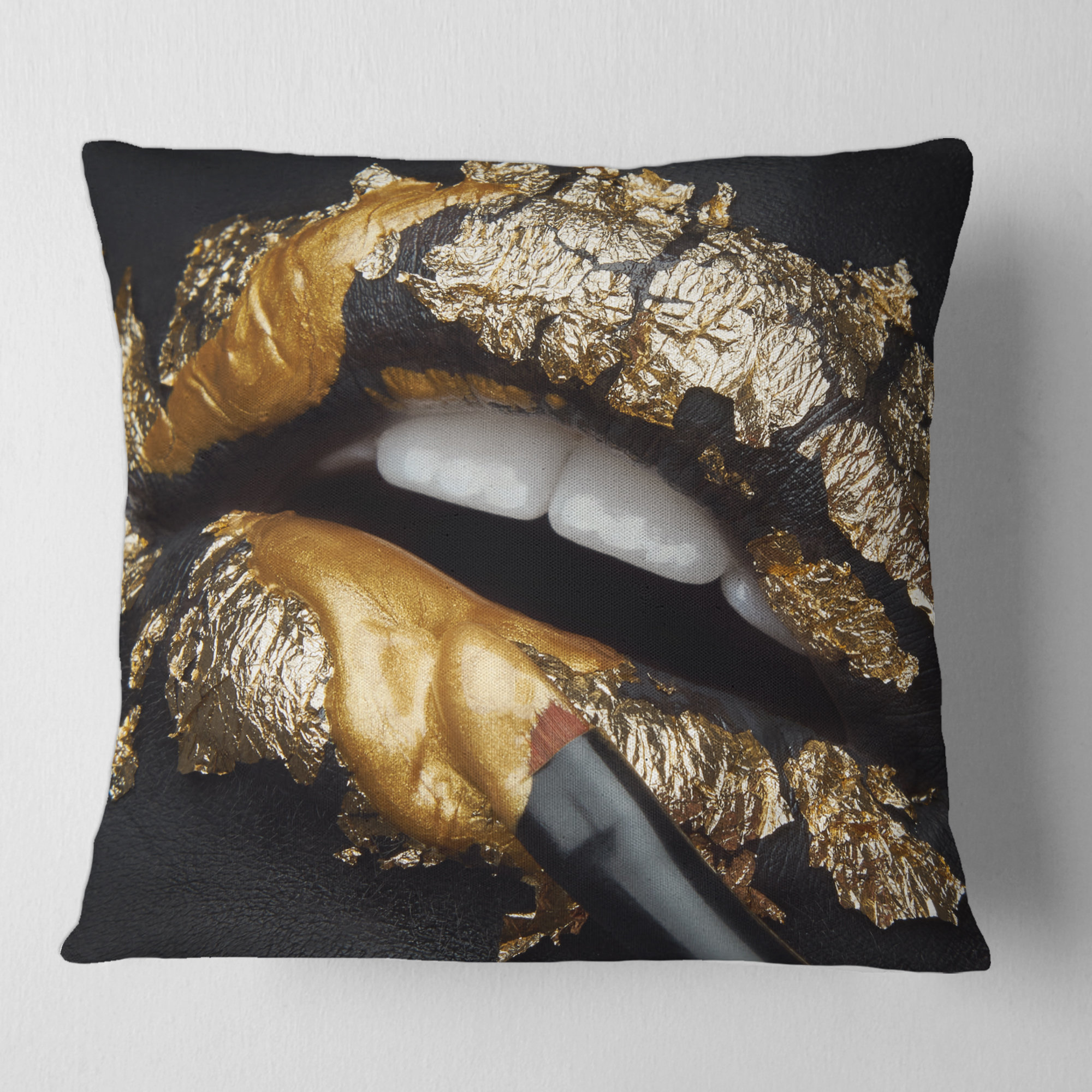 Design Art Woman Lips with Leather and Foil Square Pillow Cover ...