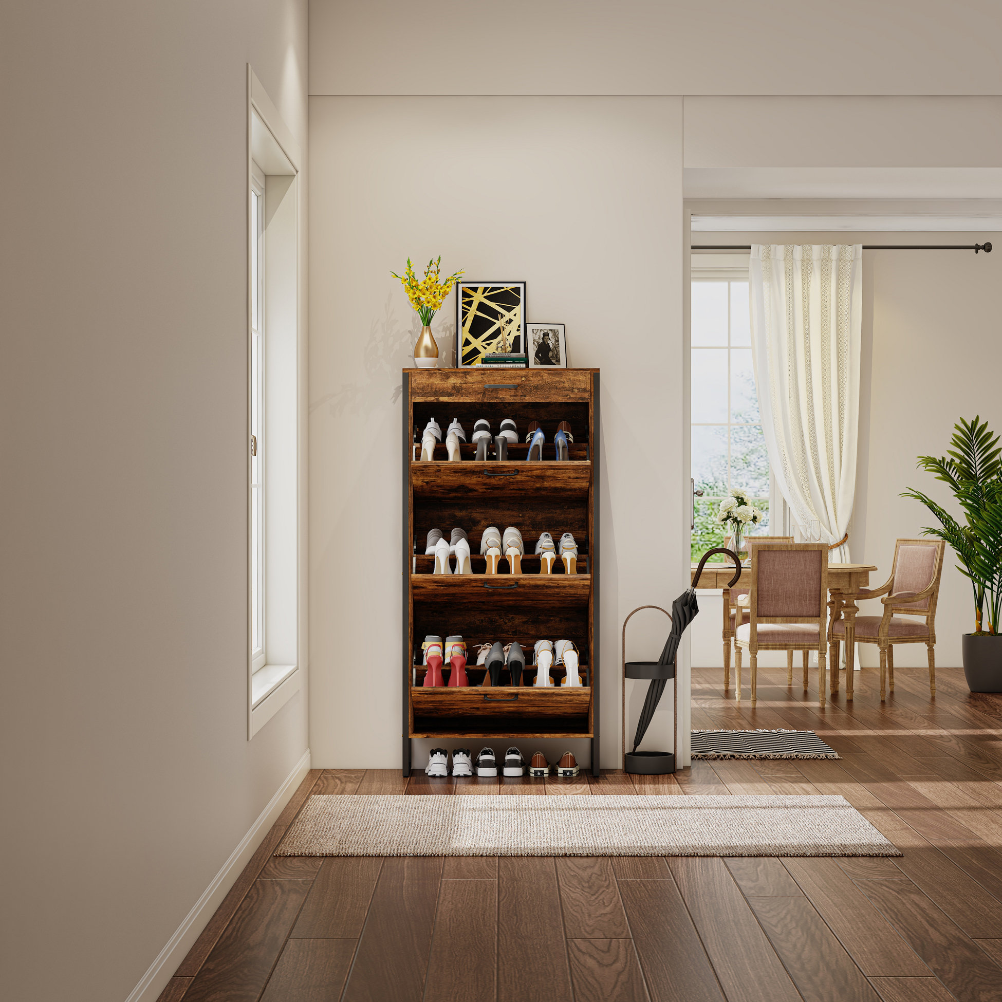 Ophelia & Co. Shoe Storage Cabinet With 3 Flip Drawers&1 Drawer, Slim ...