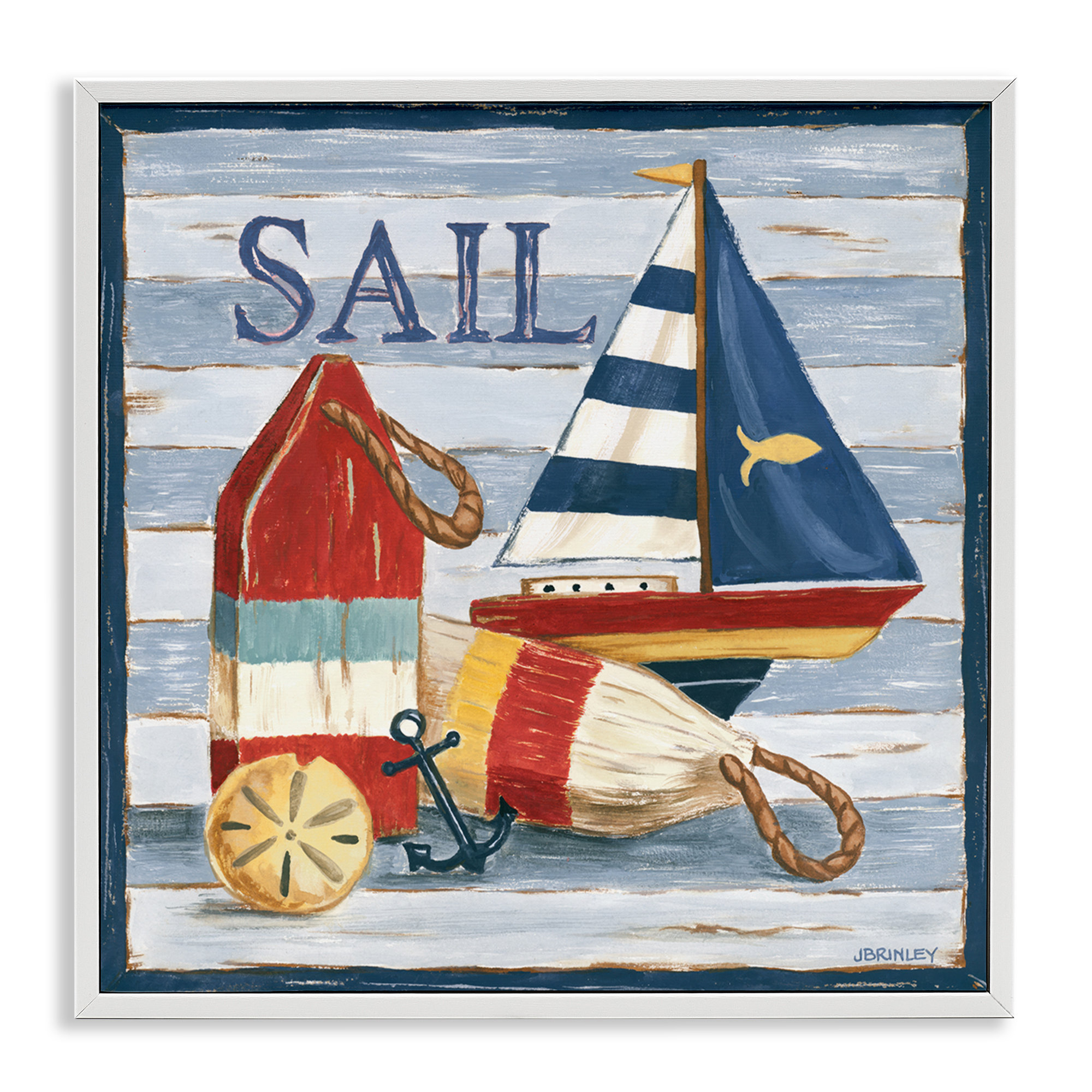 Stupell Industries Sail Boat & Buoys Framed Giclee Art by Jennifer ...