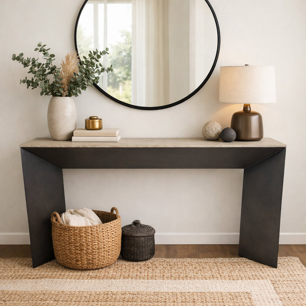 Latitude Run® Stylish Travertine Console Table For Entryway Decor ...