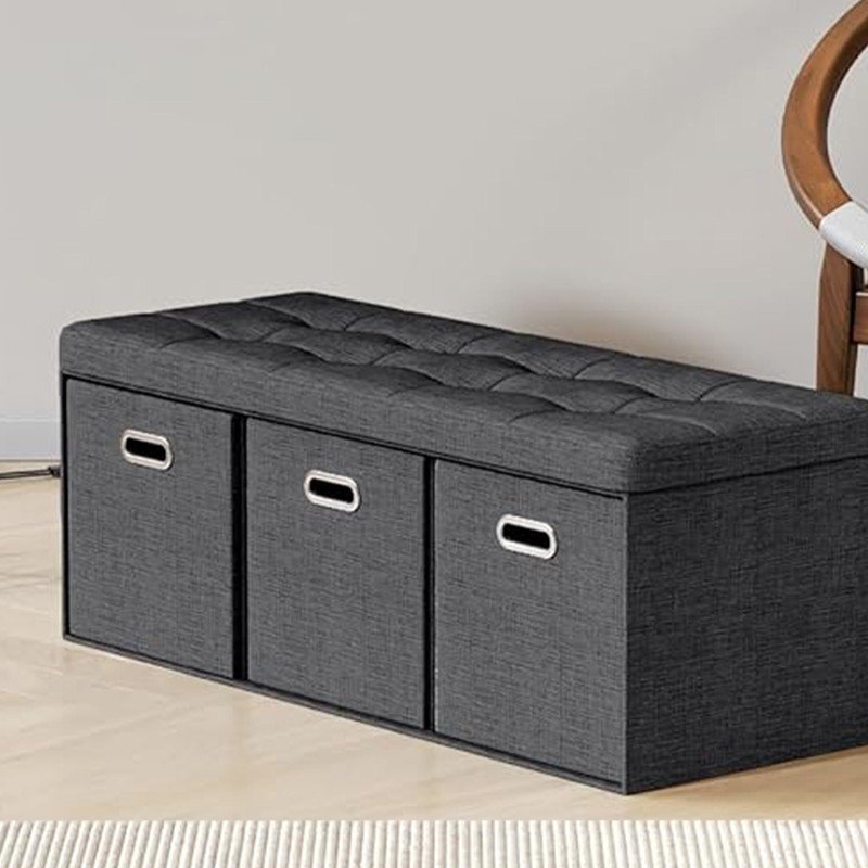 Latitude Run® Foldable Tufted Linen Large Long Bench Storage Ottoman ...