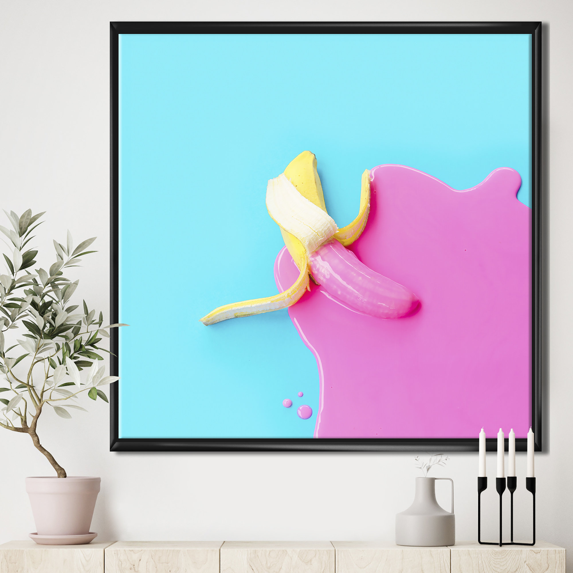 East Urban Home 'Pink and Blue Banana' Painting Print on Canvas ...