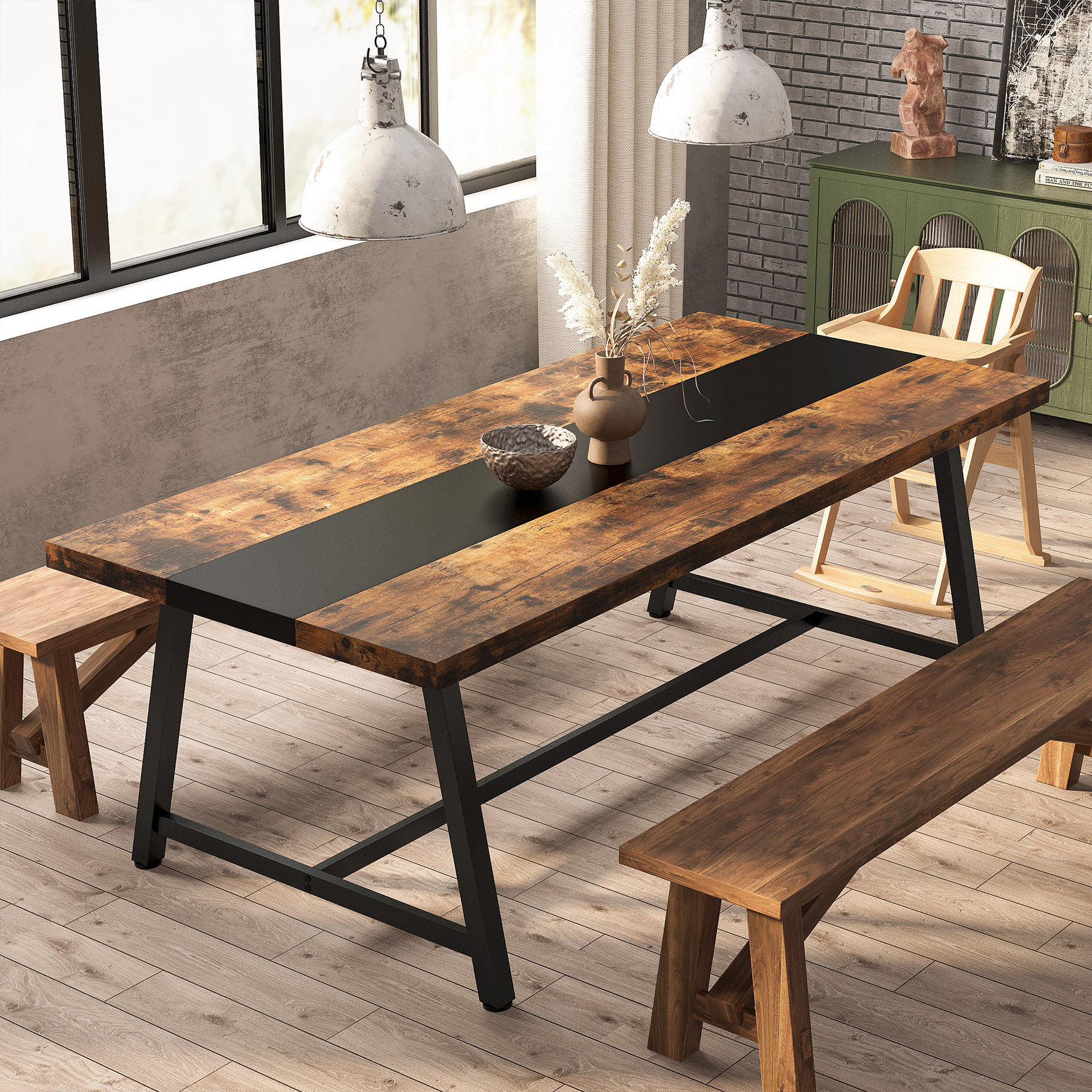 17 Stories Baeumel 70.87'' Rectangle Dining Table for 6-8, Wood Kitchen ...