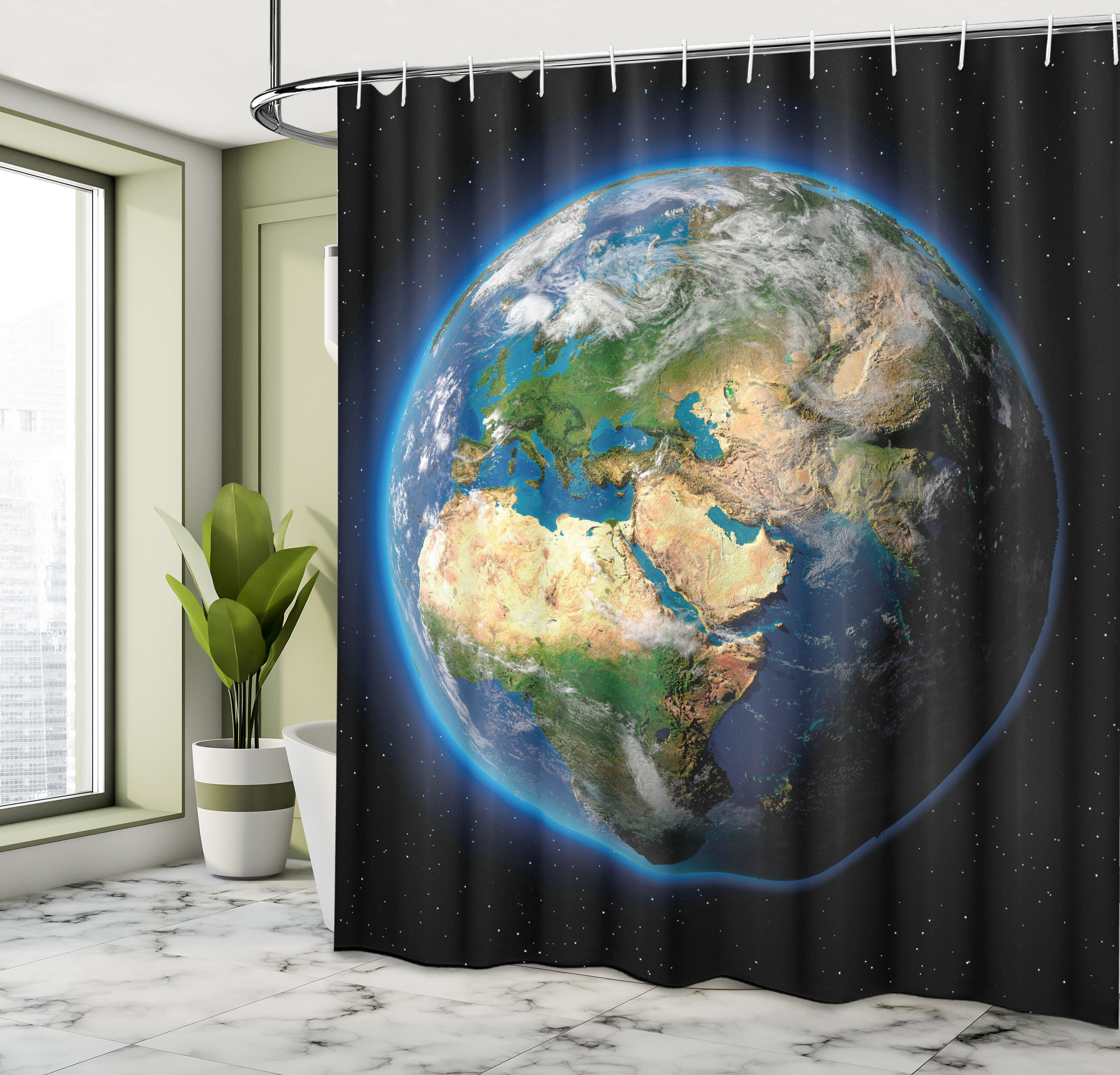 East Urban Home Earth Shower Curtain Vivid Blue Seas Greenery Blue ...