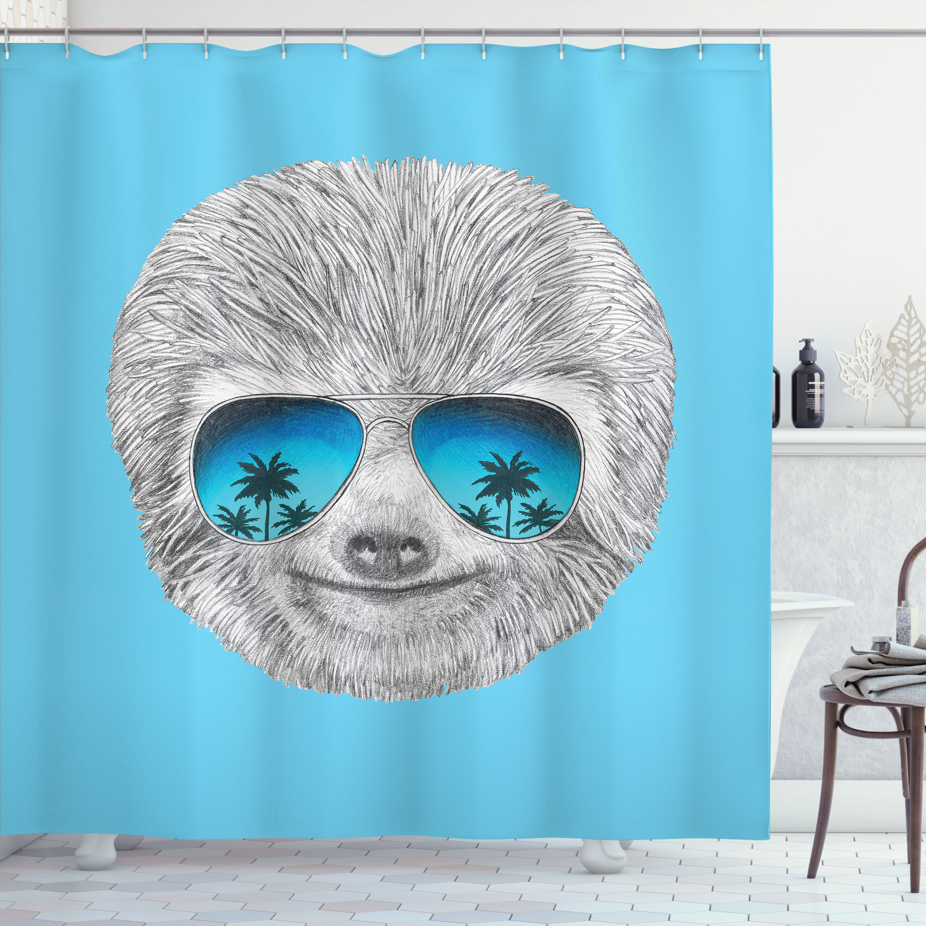 East Urban Home Sloth Shower Curtain Hawaiian Beach Hipster Grey Blue ...