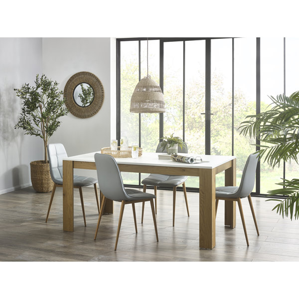 Fjørde & Co Flow Dining Table Set - Rectangle White Table Top Oak Frame ...