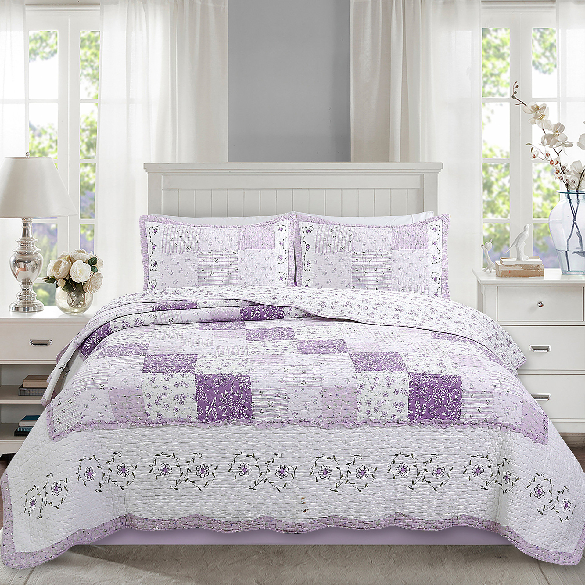 Cozy Line Home Fashion Love of Lilac Reversible Quilt Set & Reviews ...