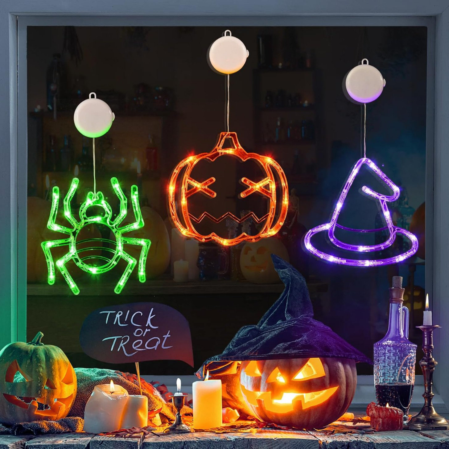 The Holiday Aisle® Halloween Window Decorations 3 Pack Orange Pumpkin ...