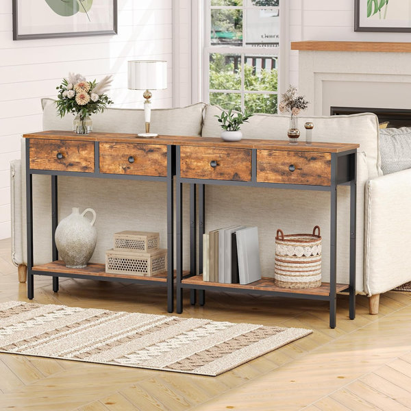 17 Stories 29.5" Narrow Console Table With 2 Fabric Drawers, Small ...